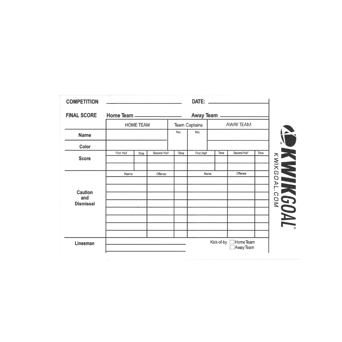 Kwik Goal Referee Score Sheet – Soccer Zone USA